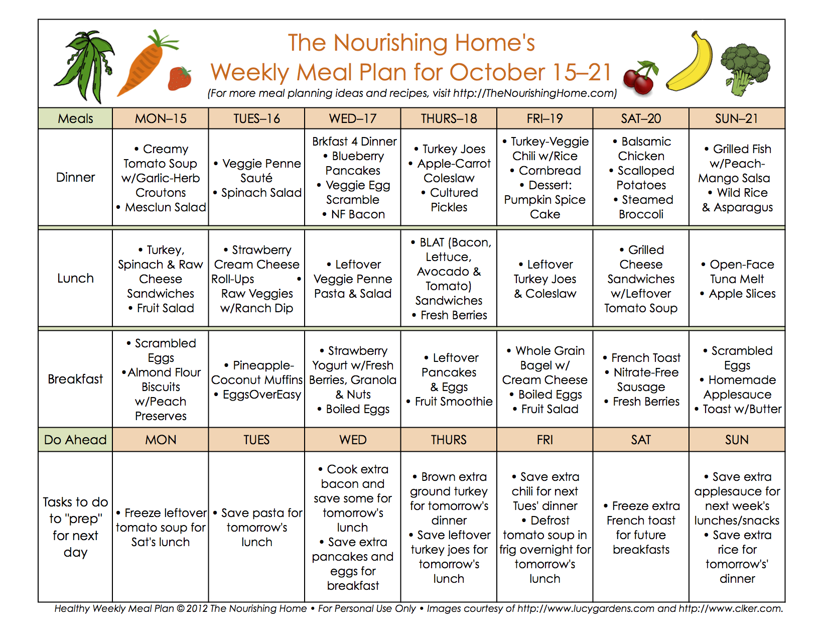 Meal Plan Monday October 15 28 The Nourishing Home